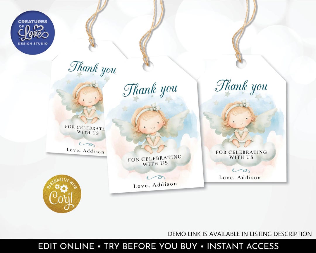 Baptism Thank You Tags Editable Baptism Favor Tags Christening Gift ...