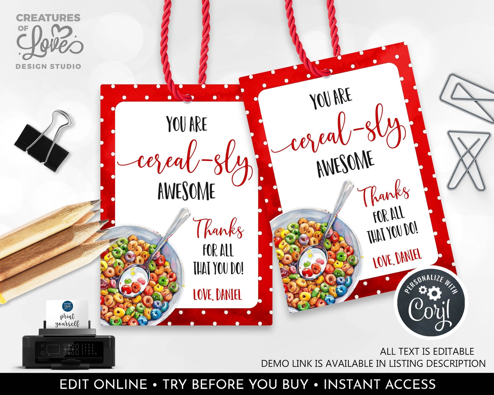 EDITABLE Teacher Appreciation Gift Tag Cereal-sly Awesome Tag Student ...