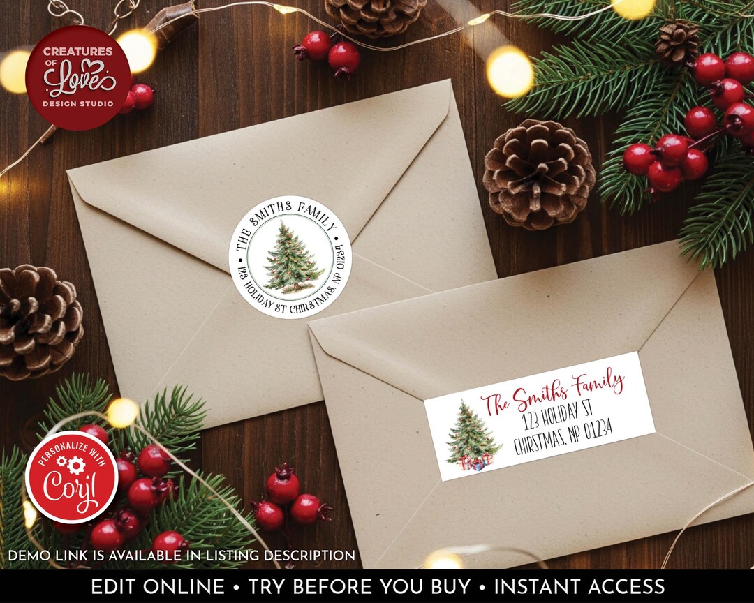 Christmas Return Address Labels Christmas Tree Personalized Envelope ...
