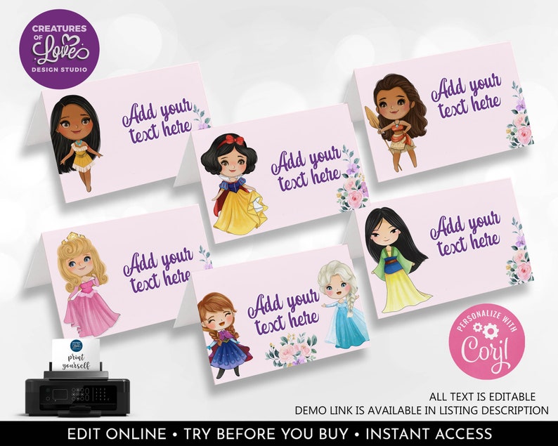 Princess Food Tent Labels Editable Princess Buffet Cards Princess Party ...