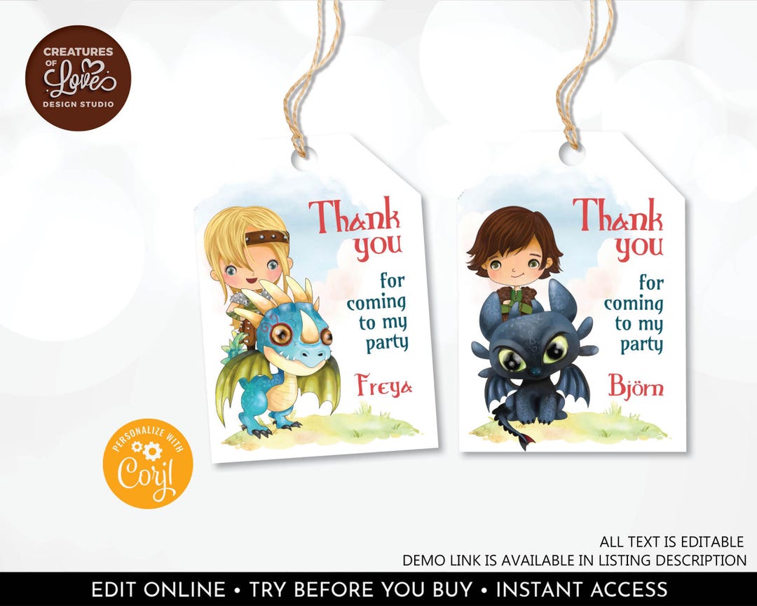 Dragon Favor Tags Editable Viking Gift Tags Fantasy Dragon Norse ...