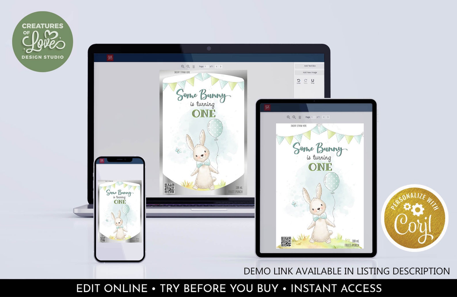 Editable Bunny Juice Pouch Label Bunny Birthday Party Favors Blue ...