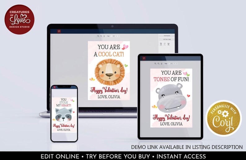 Cute Animals Valentine's Day Cards Woodland School Kids Teacher ...