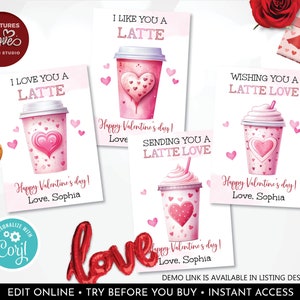Editable Coffee Valentine's Day Cards Latte Valentines Day Tags ...