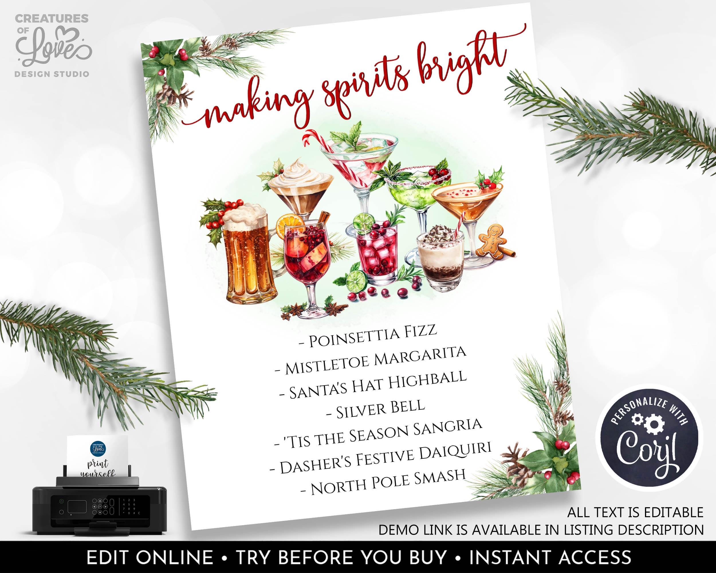 Editable Christmas Cocktail Menu Making Spirits Bright Drinks Sign ...