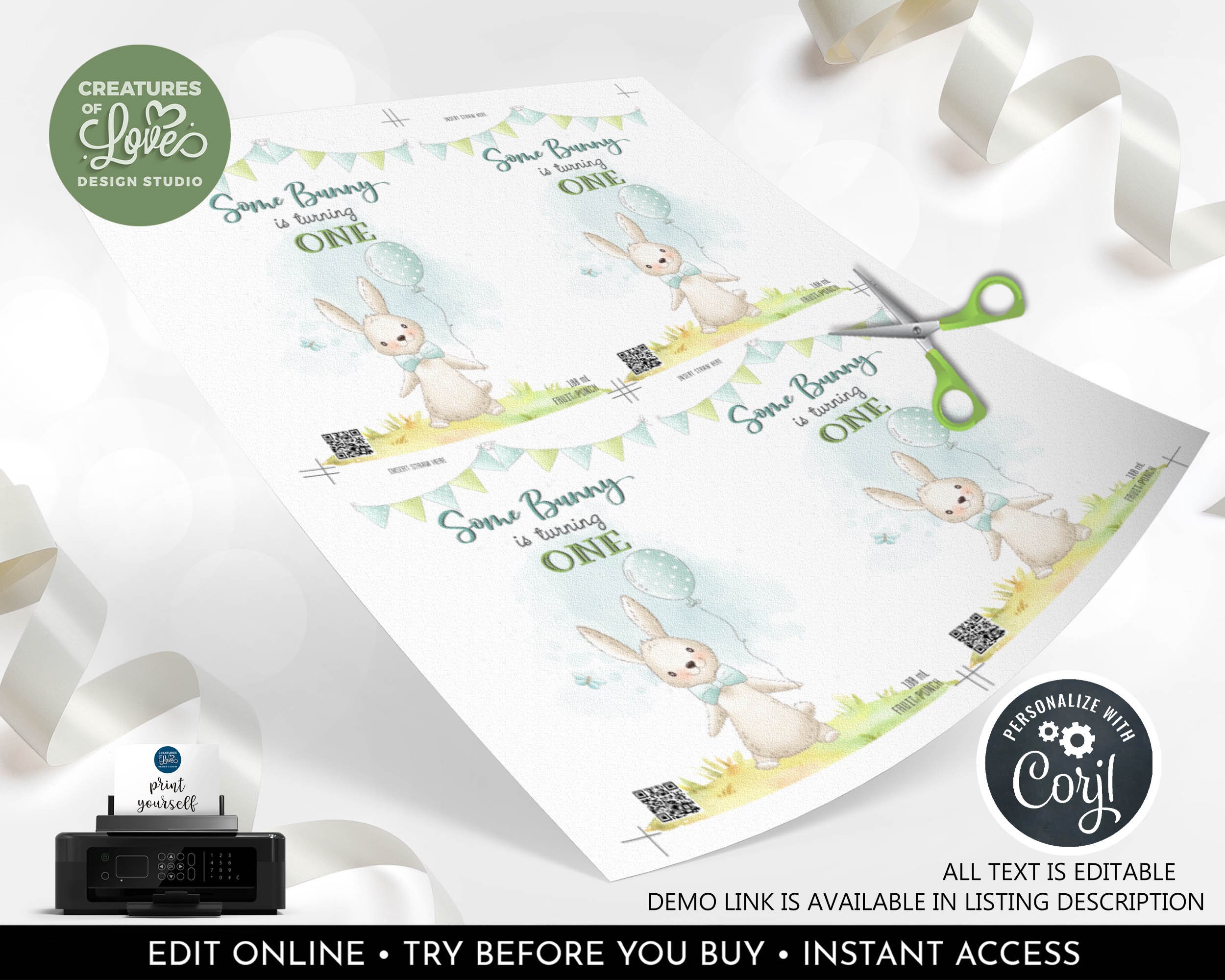 Editable Bunny Juice Pouch Label Bunny Birthday Party Favors Blue ...