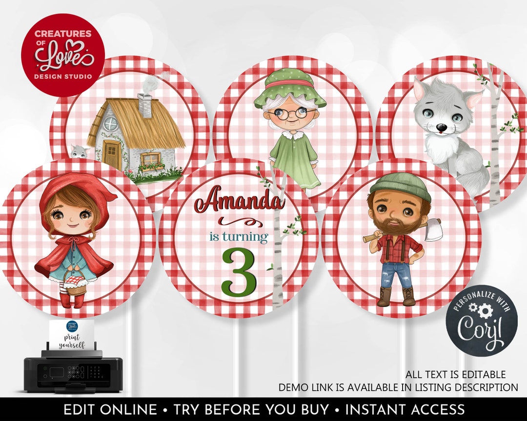 Little Red Riding Hood Centerpieces Editable Red Riding Hood Cake ...