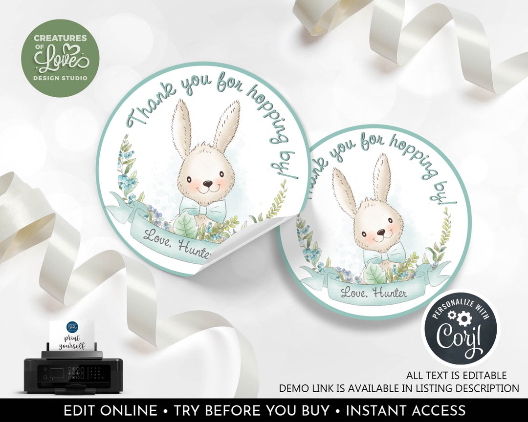 Editable Bunny Thank You Tag Some Bunny is One Round Tags Blue Blush ...
