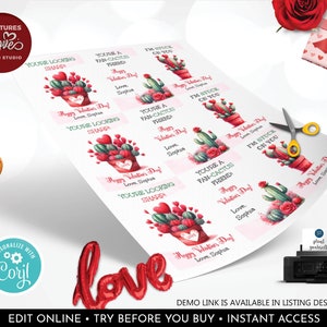 Editable Valentine's Day Cards Cactus Valentines Card School Kids Cards ...