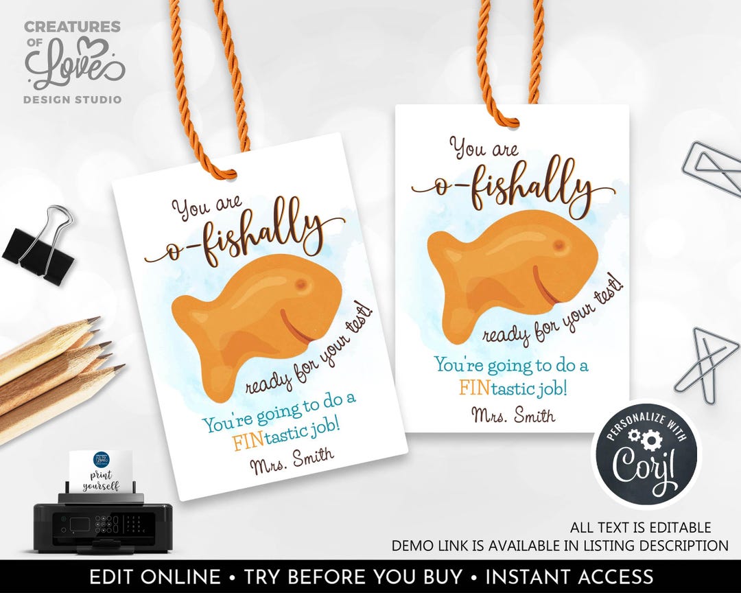 Editable Testing Day Snack Tag Classroom Treat Tag Fish Crackers Snack ...