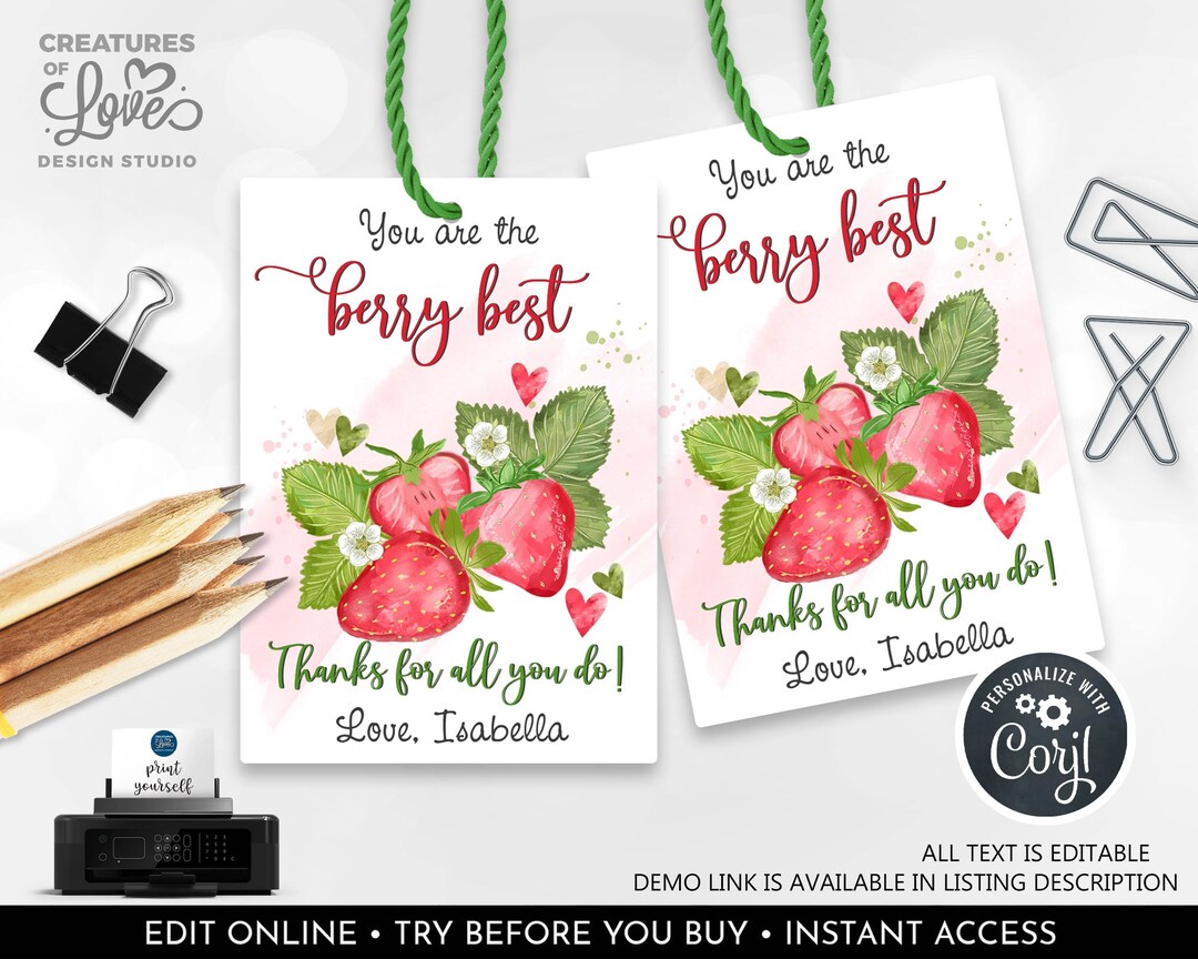 EDITABLE Teacher Appreciation Gift Tag Strawberry Gift Tag Student ...
