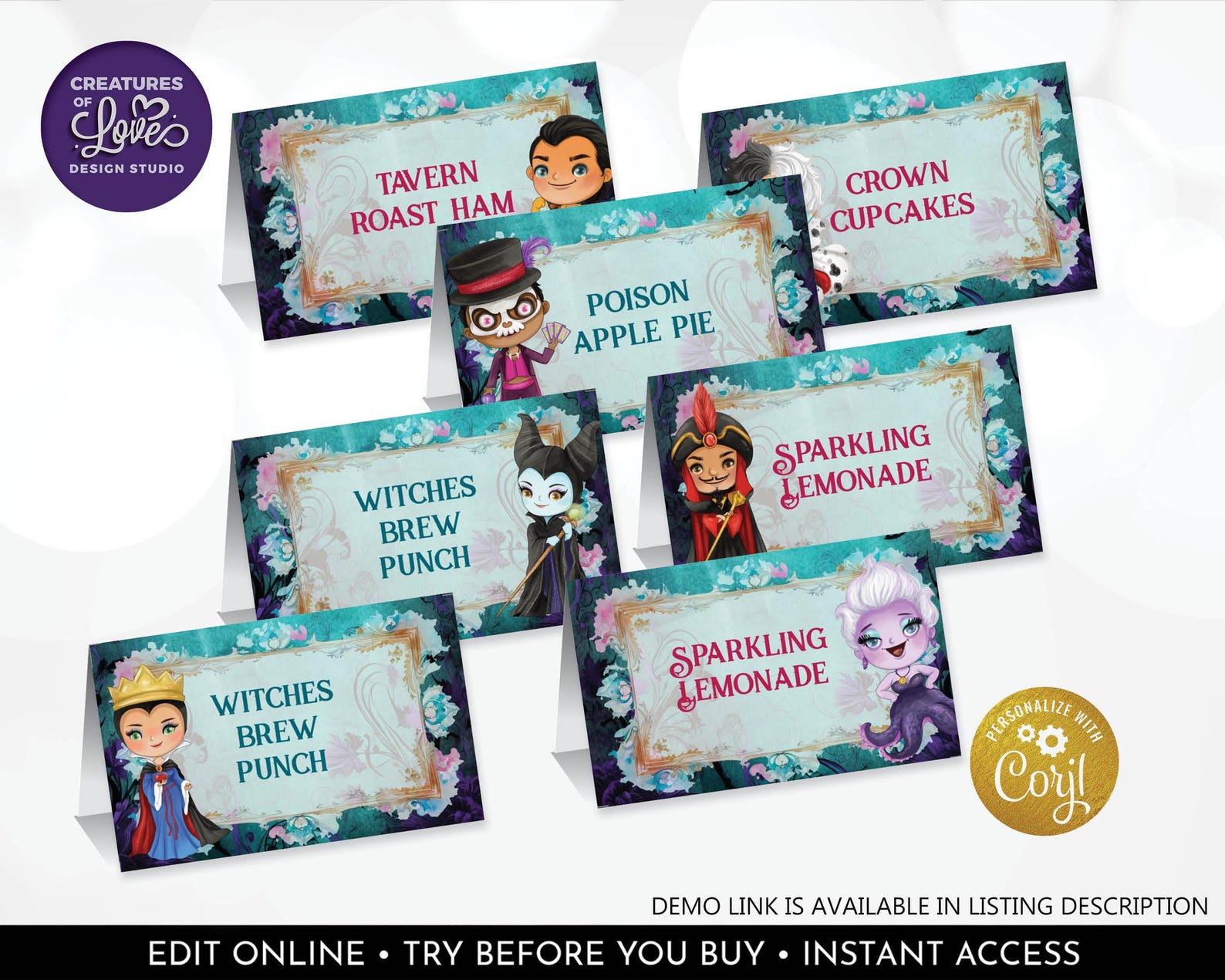 Editable Villains Food Labels Template Halloween Buffet Cards Evil ...