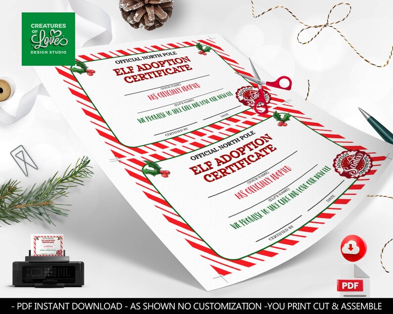 Elf Adoption Certificate Santa's Official Adopt an Elf Certificate ...