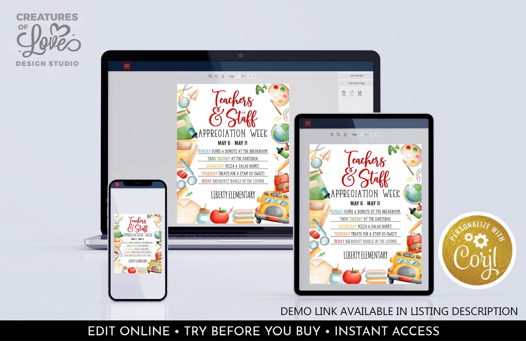 Editable Teachers Appreciation Week Flyer School Staff Volunteer PTA ...