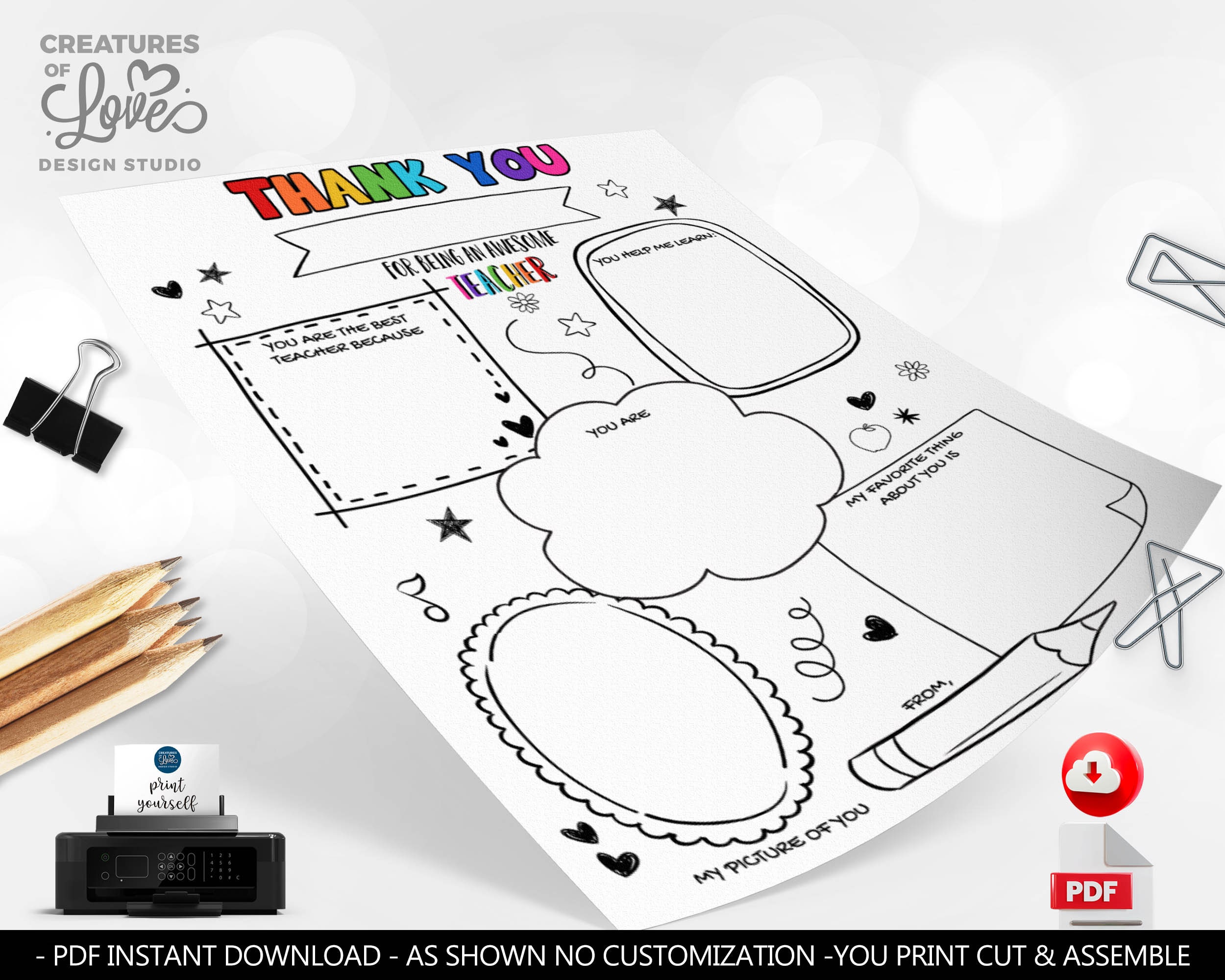 Teacher Appreciation Coloring Page End of the Year Teacher Gift School ...