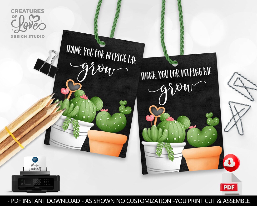 Teacher Appreciation Gift Tag Succulent Tag Thank You for Helping Me ...