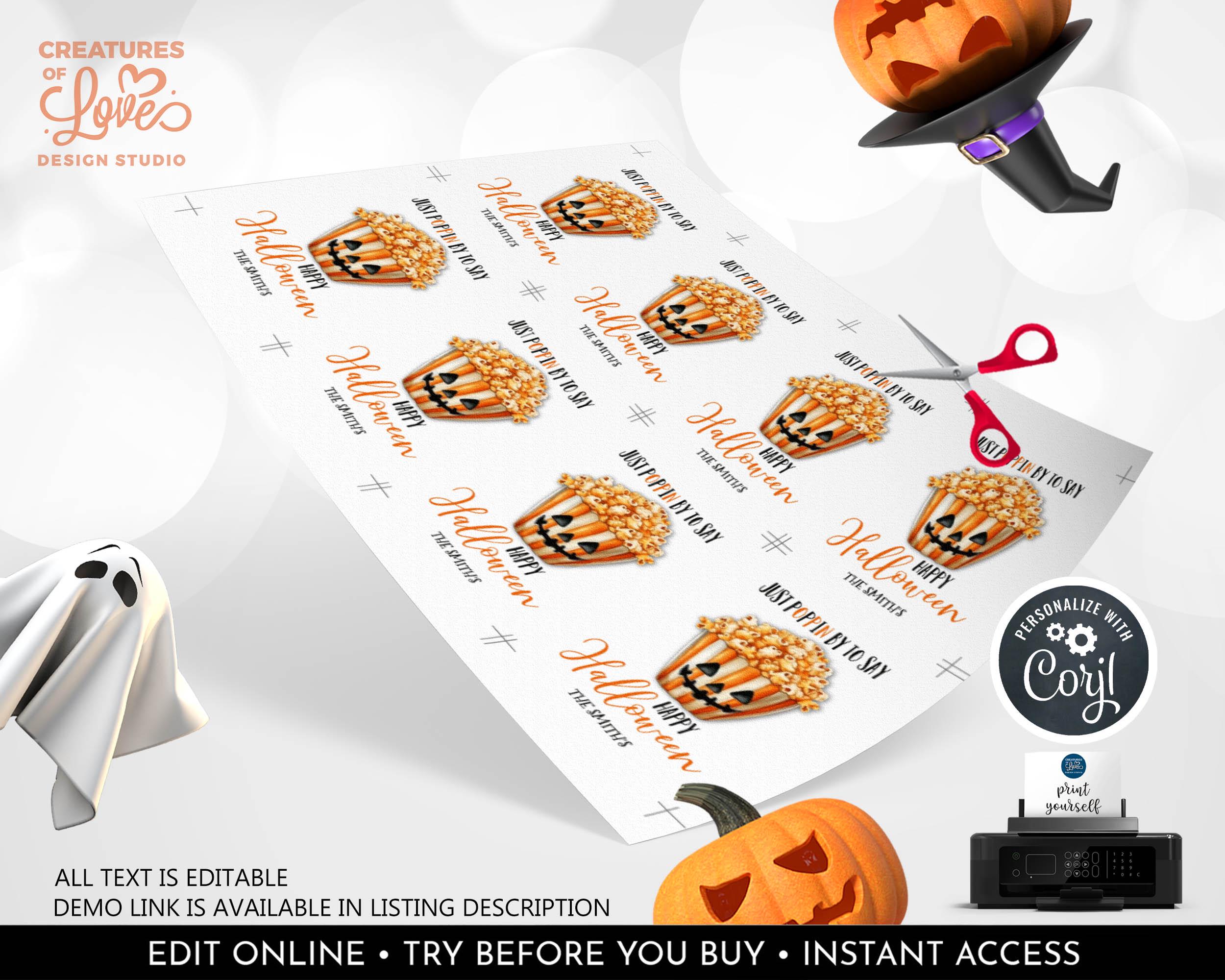 EDITABLE Halloween Gift Tags Halloween Popcorn Gift Tag Halloween ...