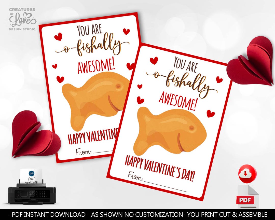 Goldfish Valentine's Day Cards O-fish-ally Awesome Treat Tag Valentines ...