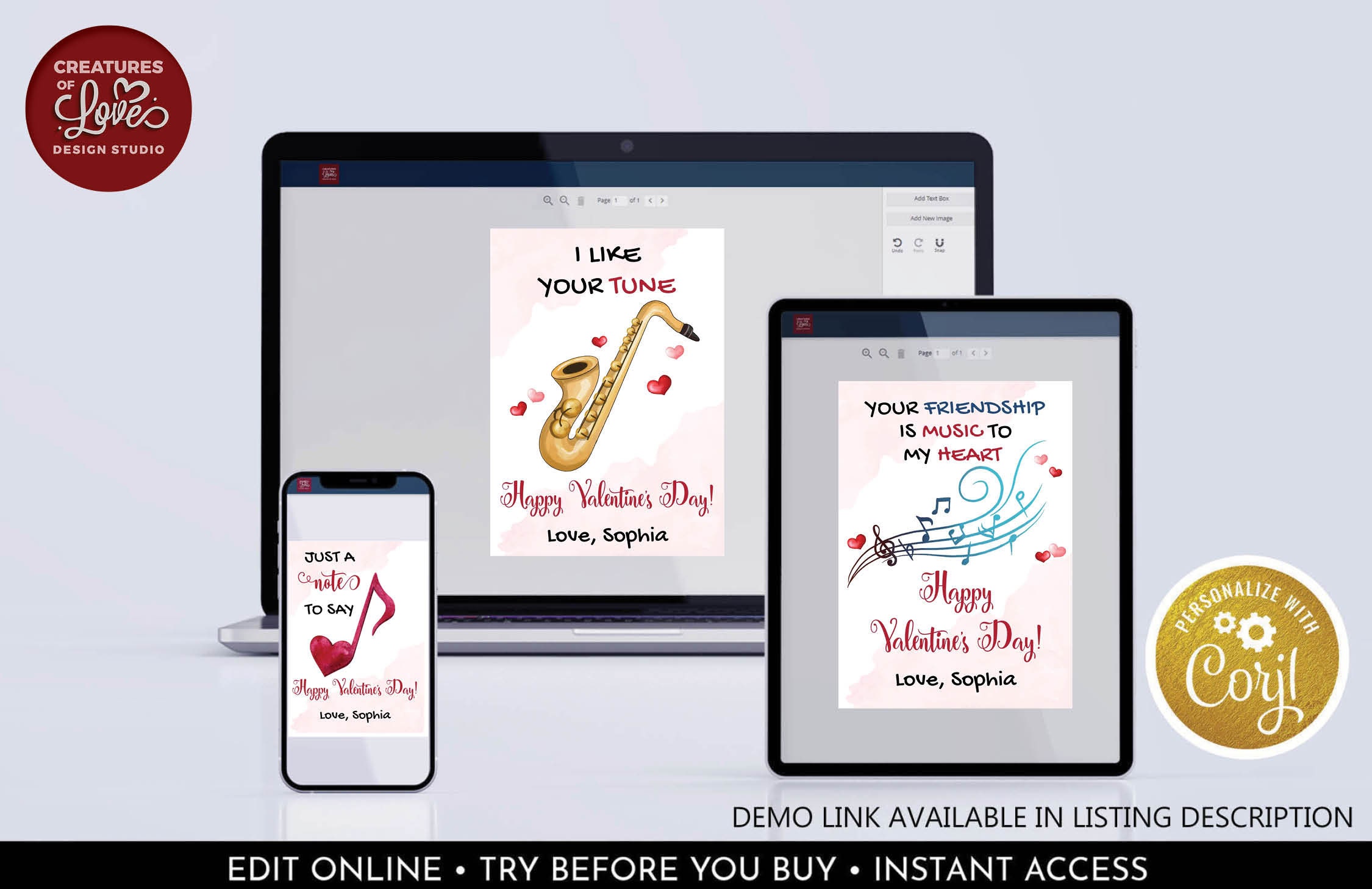 Editable Music Valentine's Day Cards Music Valentine's Gift Tags ...