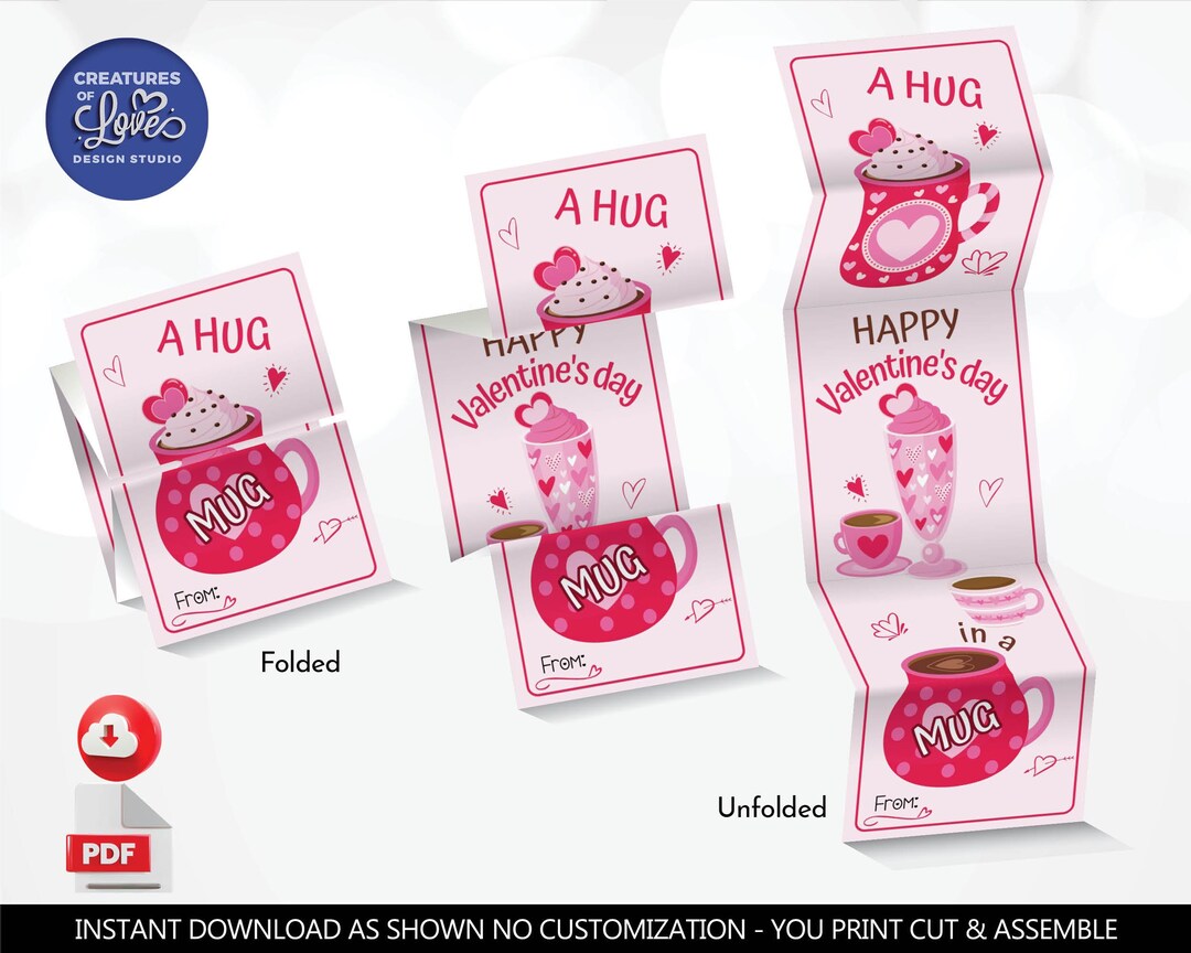 Hug in a Mug Valentine's Day Cards Hot Chocolate Valentine's Day Kids ...