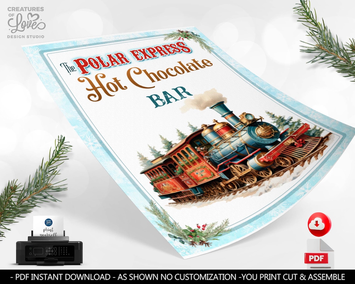 Hot Chocolate Bar Sign Polar Express Hot Cocoa Sign Christmas North ...