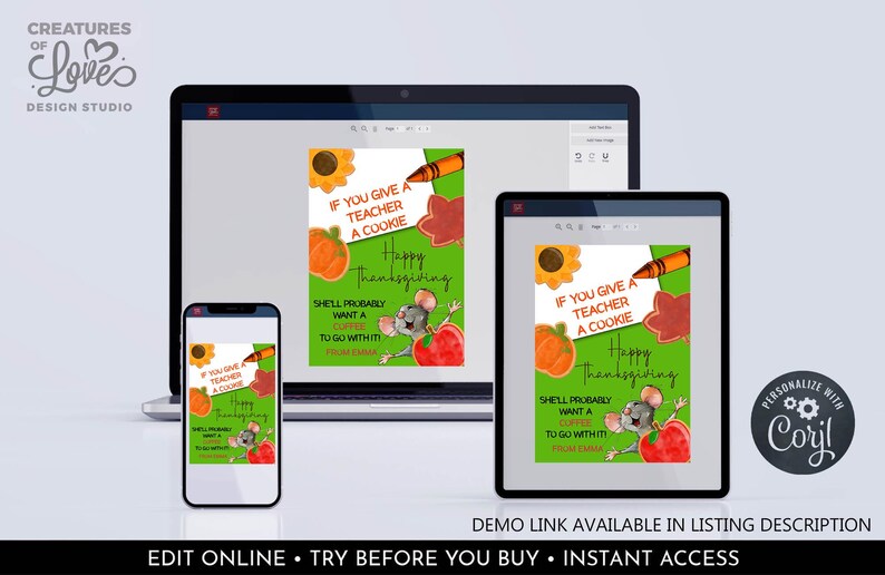 Editable Teacher Appreciation Thank You Card Thanksgiving Teacher ...