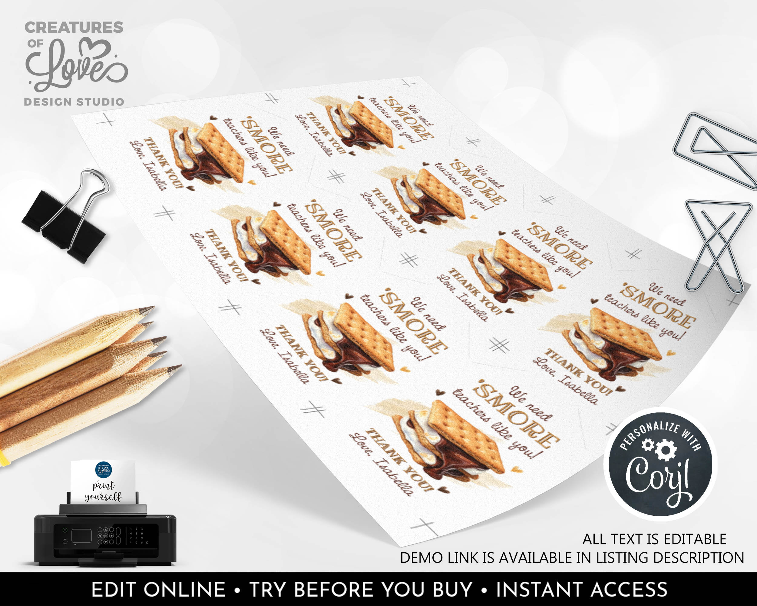 EDITABLE Smore Gift Tag Teacher Appreciation Gift Tag School Employee ...
