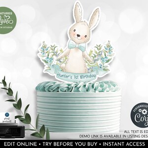 Bunny Cake Topper Editable Some Bunny is One Centerpieces Bunny ...