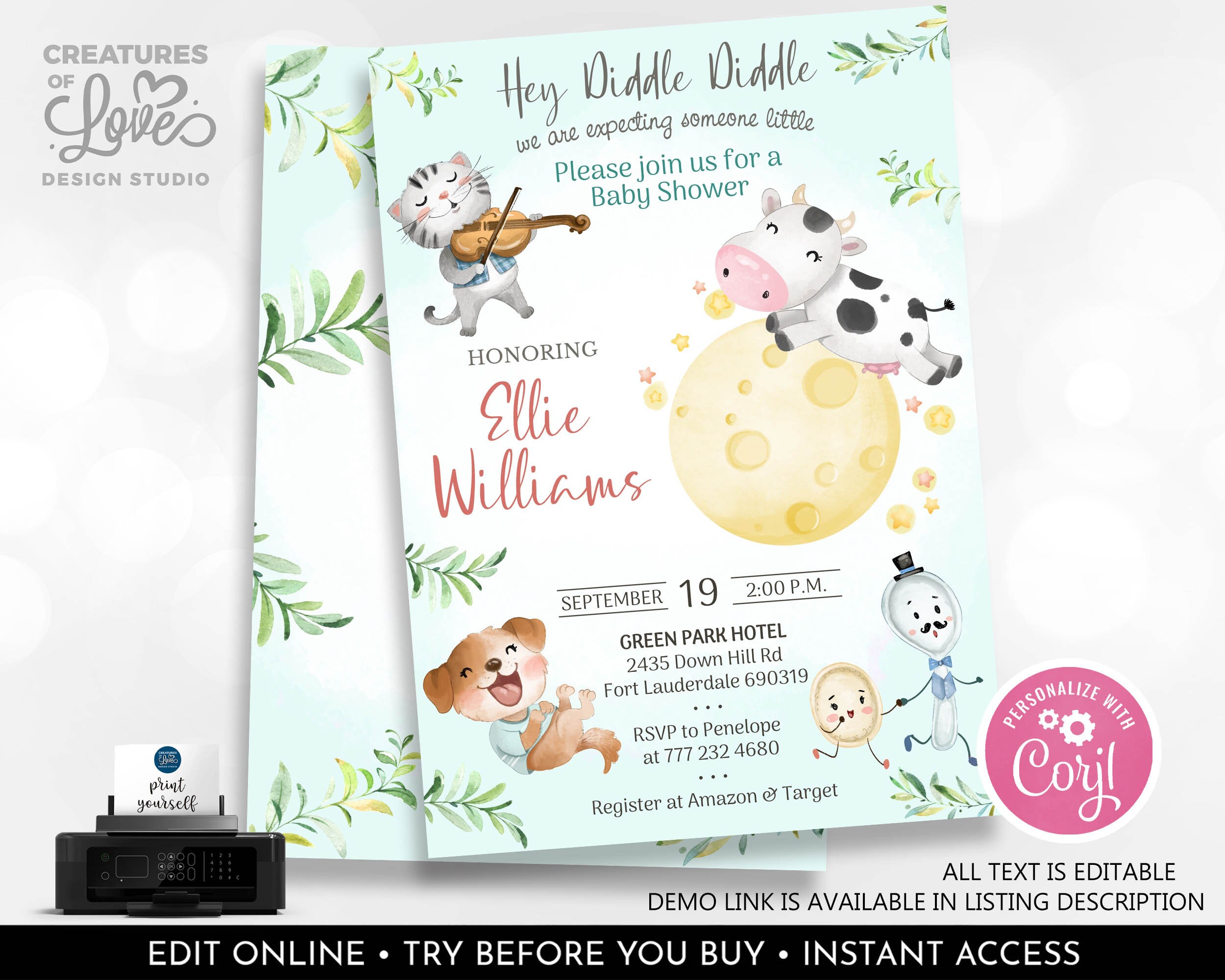 Nursery Rhymes Baby Shower Invitation Editable Mother Goose Nursery ...