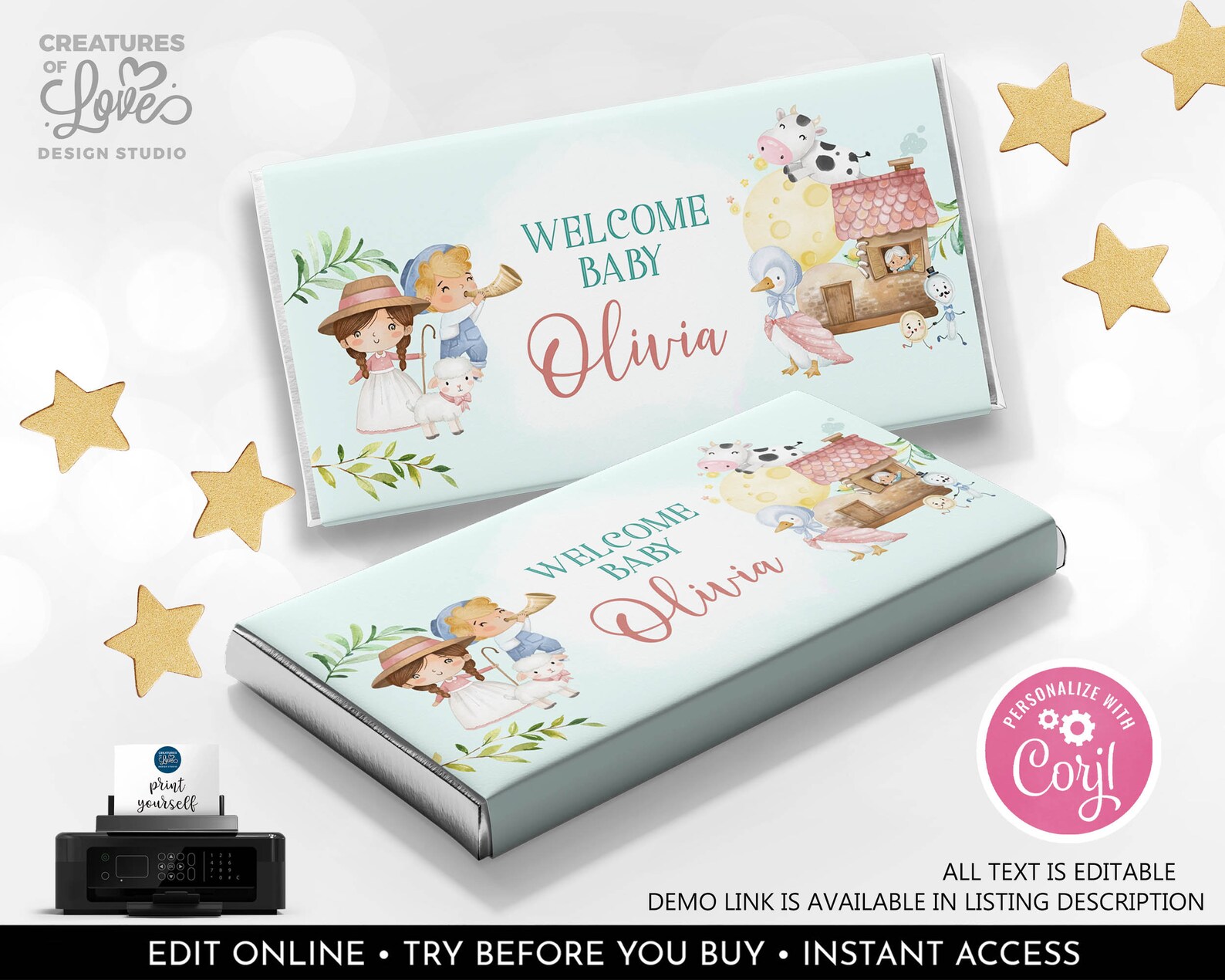 Editable Nursery Rhymes Chocolate Bar Wrapper Mother Goose Baby Shower ...