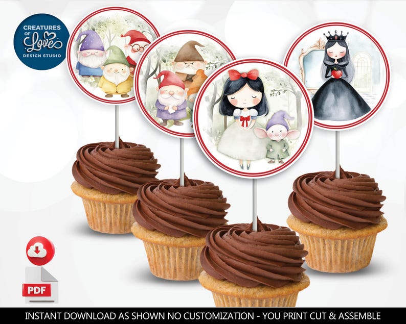 Snow White Cupcake Toppers Royal Princess Snow White Birthday Party ...
