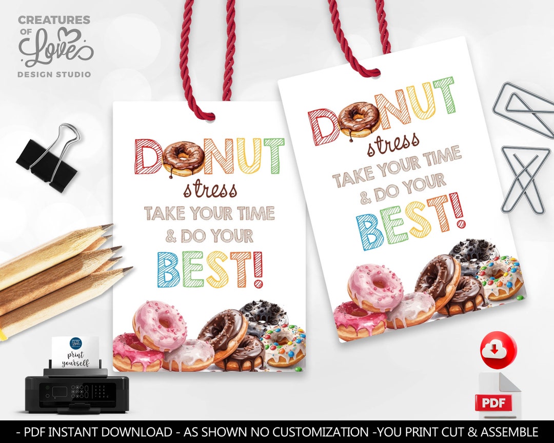 Testing Day Treat Tag Donut Stress Tag Classroom Good Luck Card Gift ...