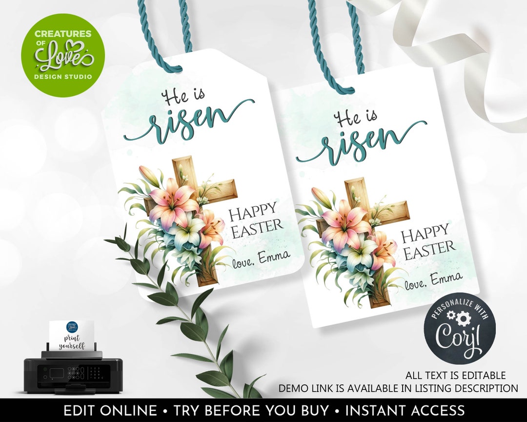 Easter Favor Tags Editable He is Risen Tag Easter Party Labels ...