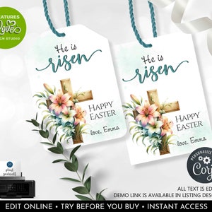 Easter Favor Tags Editable He is Risen Tag Easter Party Labels ...