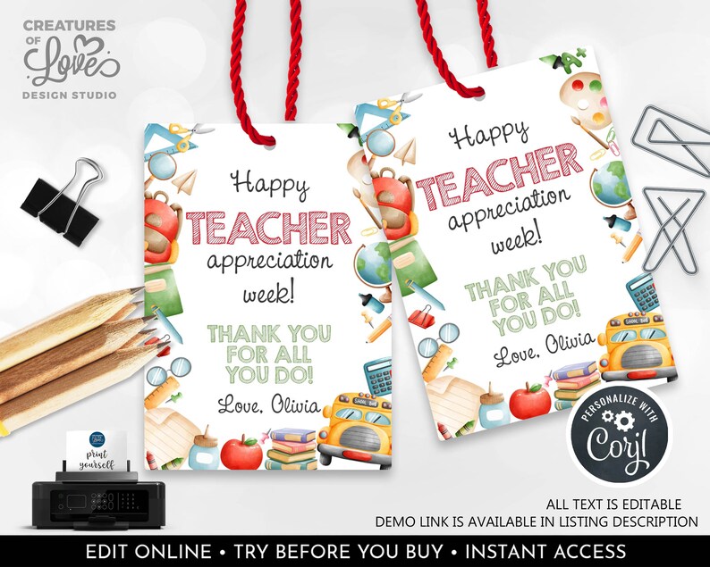 EDITABLE Teacher Appreciation Gift Tag School Gift Tag Student Employee ...
