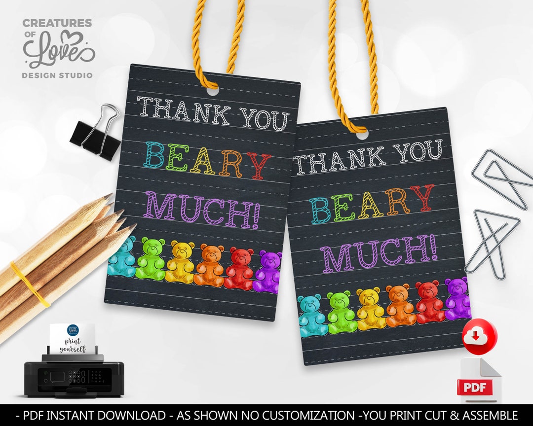 Thank You BEARY Much Tag Teacher Appreciation Gummy Bear Gift Tag ...