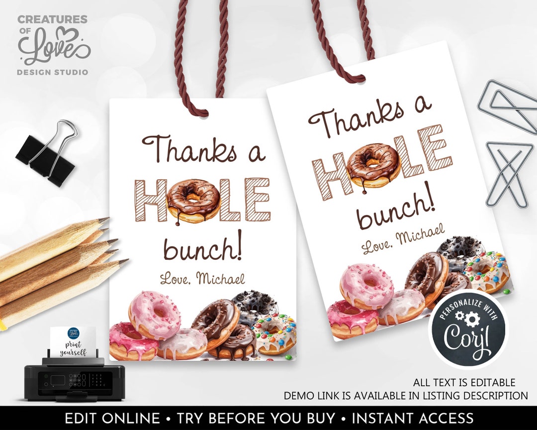 EDITABLE Donut Gift Tag Thanks a Hole Bunch Tag Teacher Appreciation ...