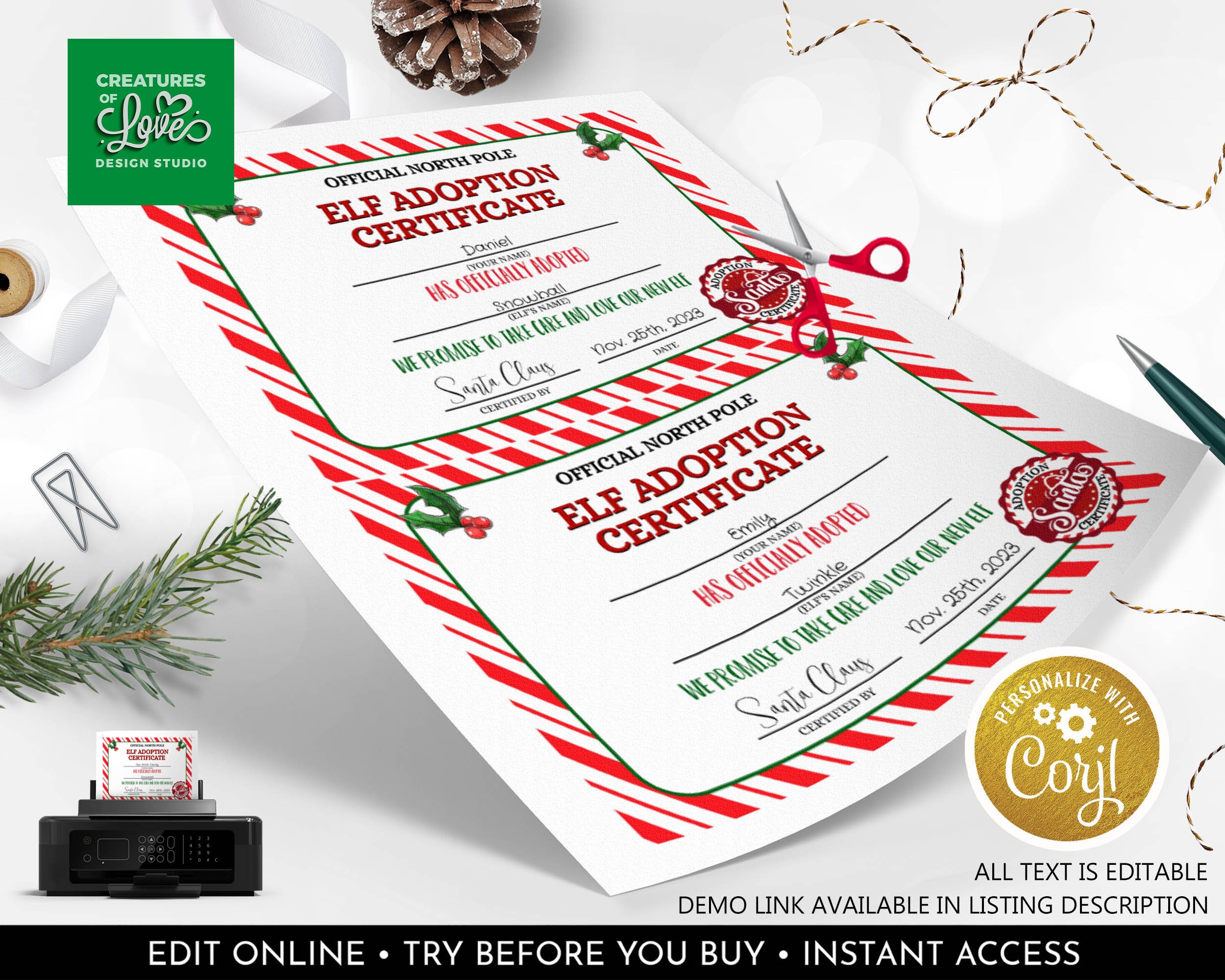 Editable Elf Adoption Certificate Santa's Official Adopt Elf ...