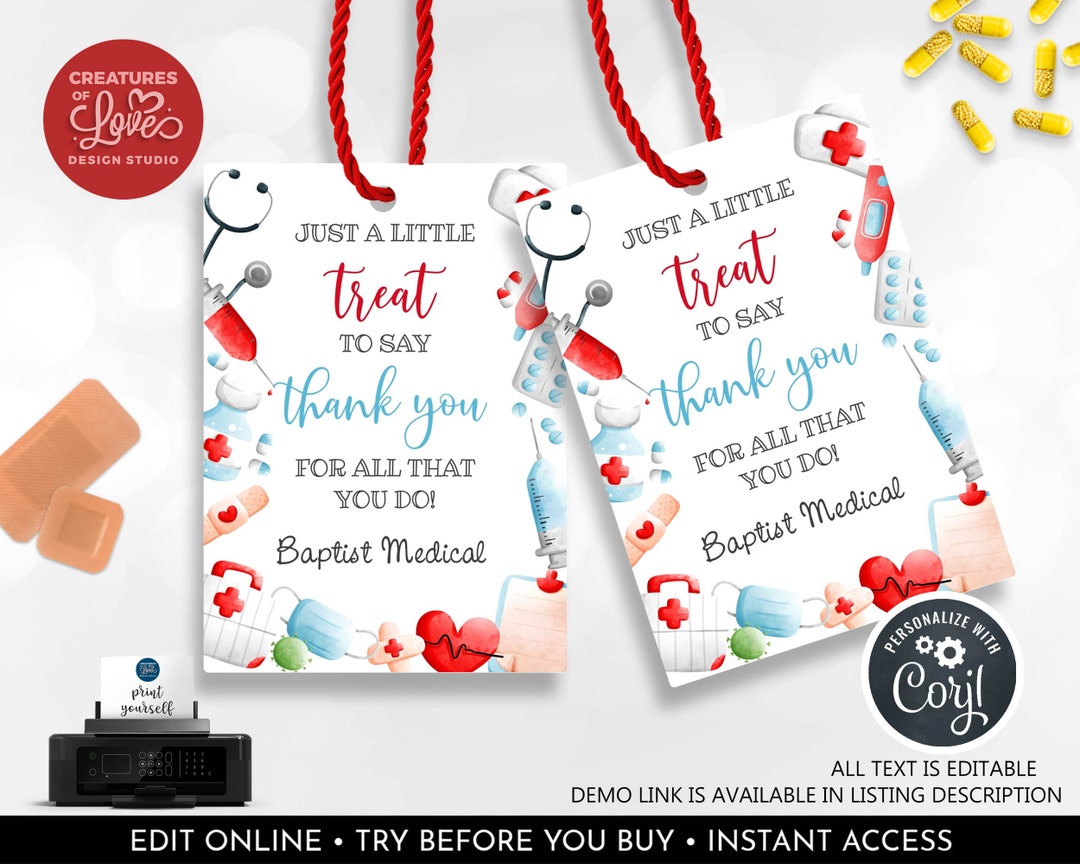 Editable Nurse Appreciation Gift Tag Healthcare Staff Thank You Tag ...