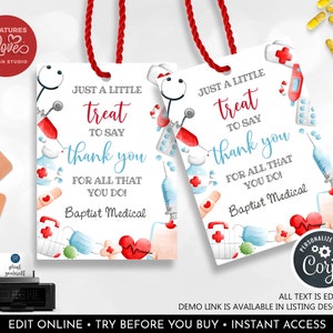 Editable Nurse Appreciation Gift Tag Healthcare Staff Thank You Tag ...