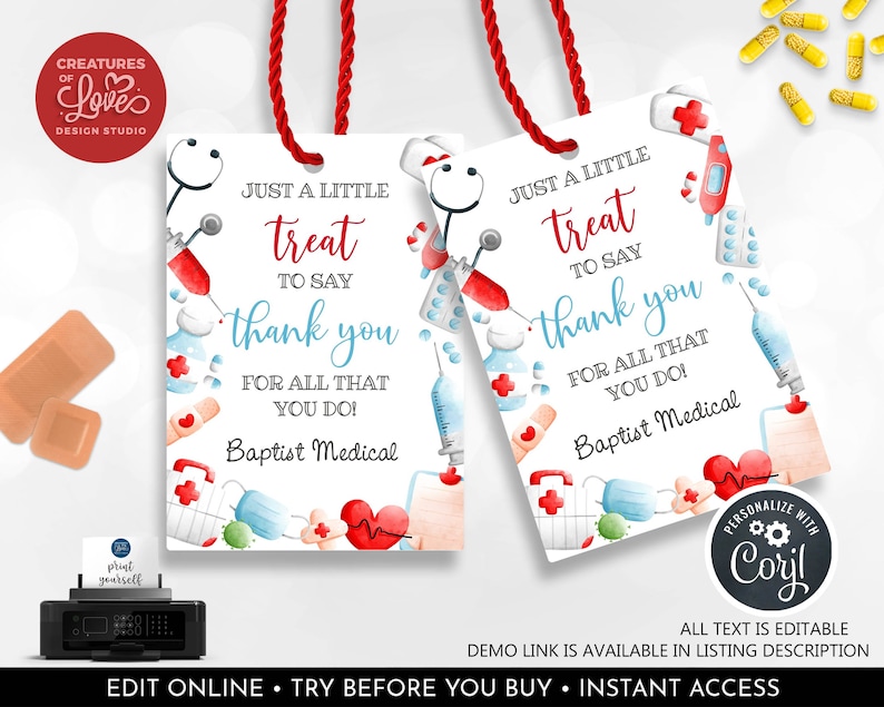 Editable Nurse Appreciation Gift Tag Healthcare Staff Thank You Tag ...