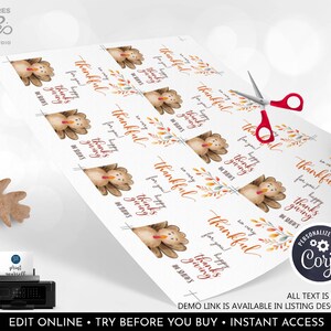 Editable Thanksgiving Gift Tags Grateful Turkey Favor Tag Thank You ...