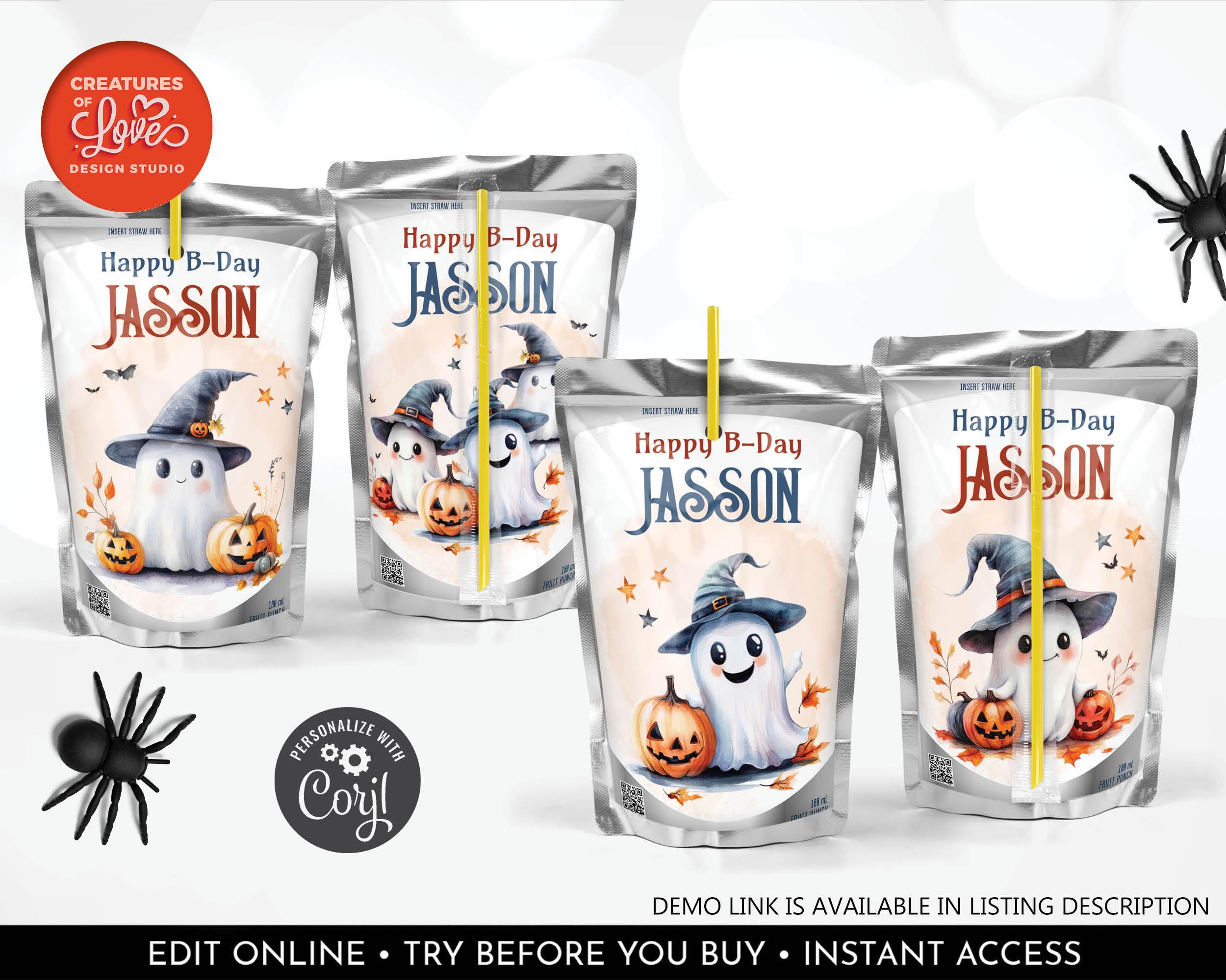 Editable Halloween Juice Pouch Label Ghost Birthday Party Favors ...