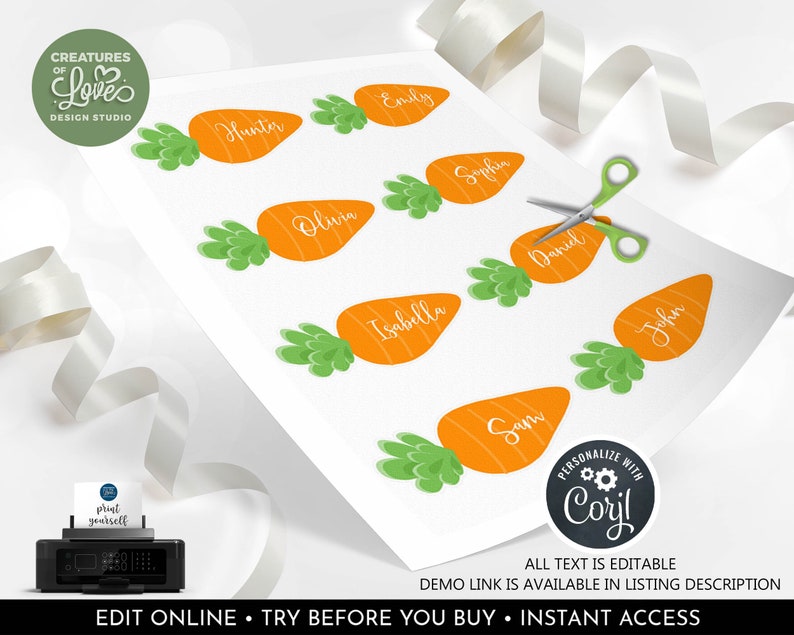 Editable Carrot Gift Tags Easter Carrot Favor Tags Carrot Place Card ...