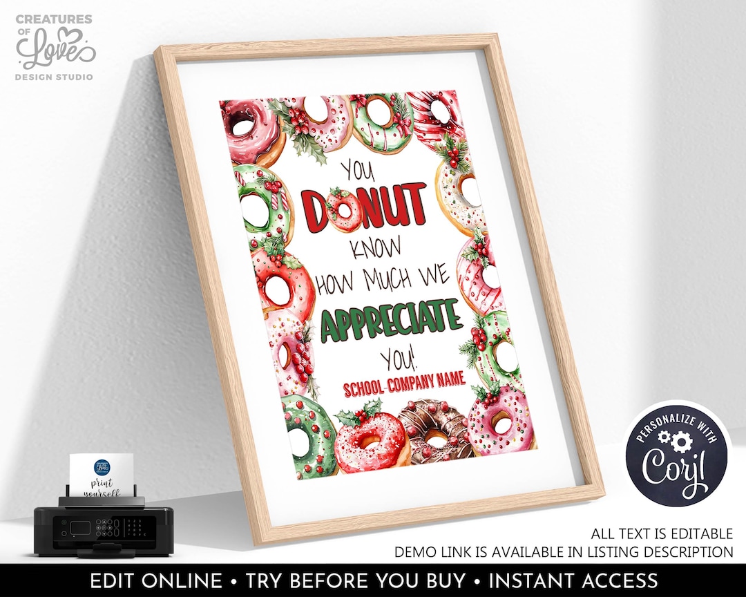 Editable Donut Appreciation Sign Christmas Donut Know School Teacher ...