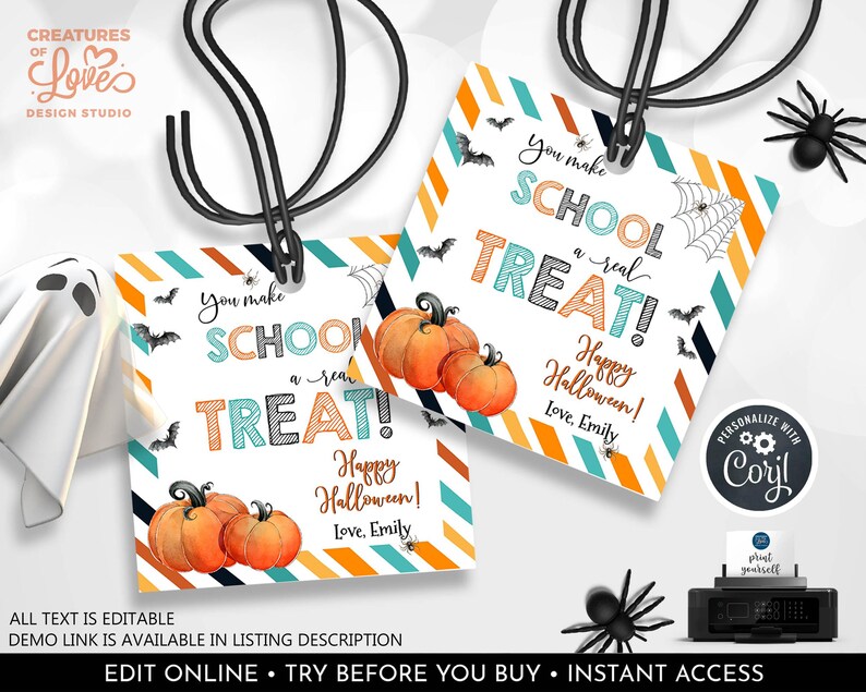 You Make School a Real Treat Halloween Gift Tag Trick or Treat Favor ...