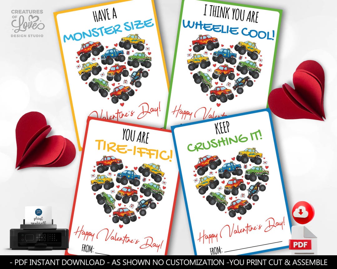 Monster Truck Valentine's Day Cards Truck Valentine's Day Teacher ...