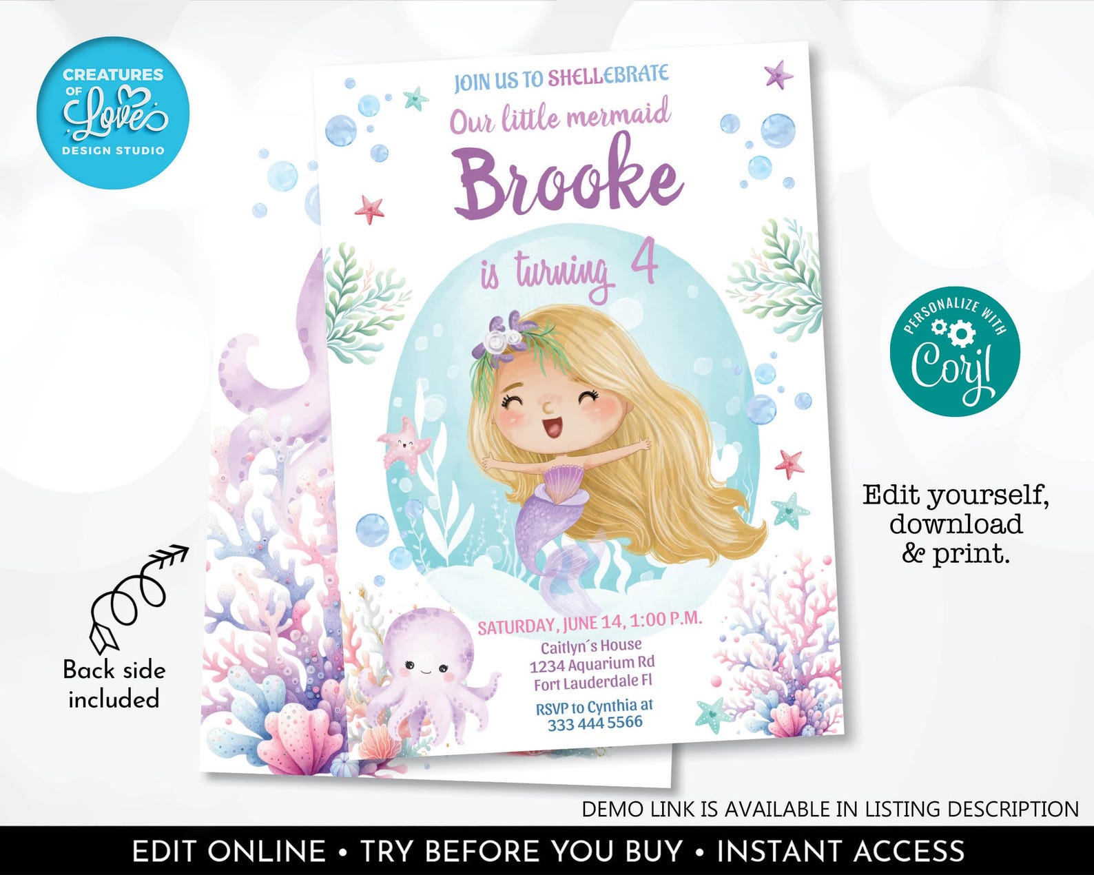Editable Mermaid Birthday Party Invitation Mermaid Pool Party Bash ...