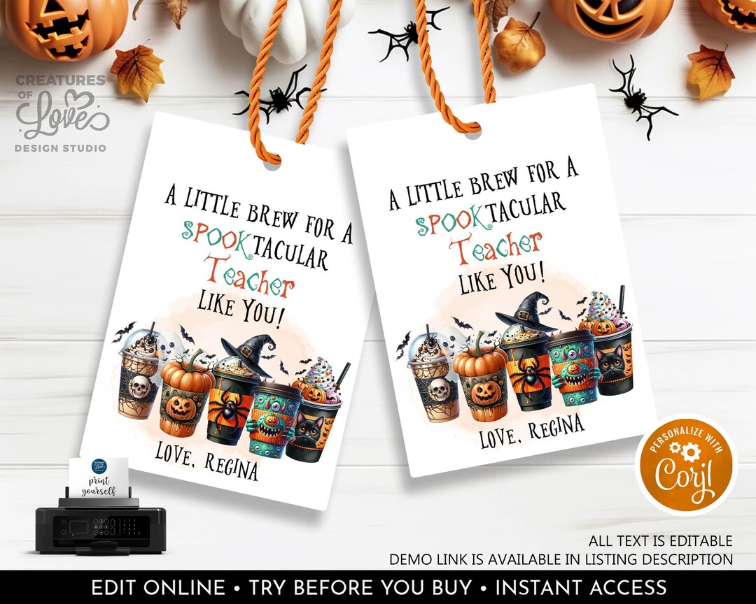 Editable Halloween Coffee Tags Boo Gift Tag Little Brew for a ...