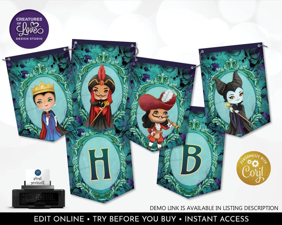 Villains Pennant Banner Editable Villains Birthday Party Decor Evil ...